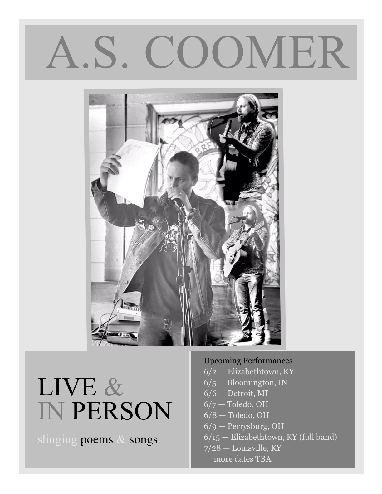 Some Upcoming Performances – A.S. Coomer